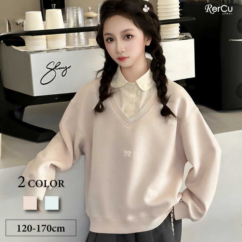 【楽天市場】リボン刺繍入りスウェットトップス 春服 子供服 キッズ ジュニア 女の子 ガールズ トップス ブランド かわいい おしゃれ カジュアル 綿 大人可愛い 女の子 ガールズ ジュニア ...