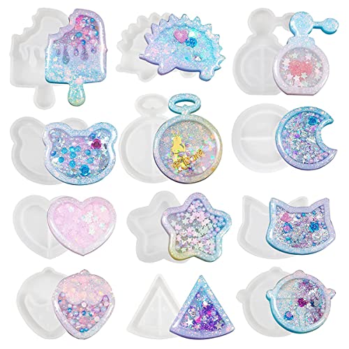 【楽天市場】【送料無料】LIKENNY レジン型 流れ砂型 シリコンモールド 12個セット レジン型 猫 鈴 クマ ハート 月 星などモールド ...
