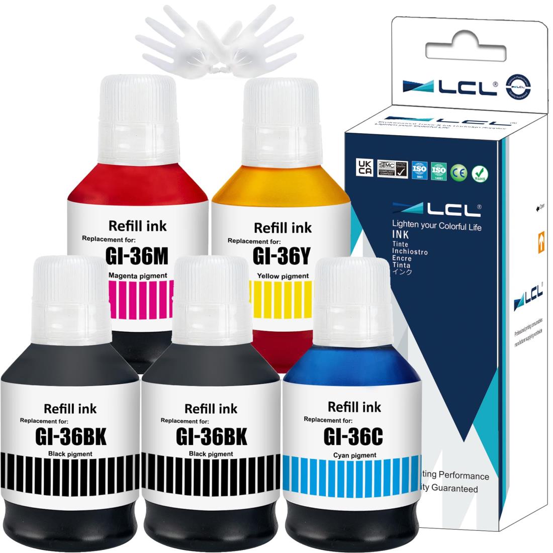 【楽天市場】LCL Canon用 キャノン用 GI36 GI-36 BK GI-36BK GI-36C GI-36M GI-36Y (5パック ...