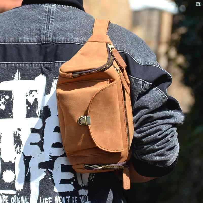 【楽天市場】メンズ コーデ ファッション 新 レトロ チェスト バッグ メンズ レザー大容量 ウエスト 革 アウトドア カジュアル 牛革 ...