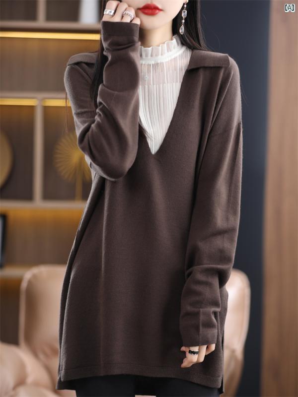 【楽天市場】レディース ファッション コーデ 春 夏 秋 小物 春秋 レディース ウール セーター 大きい Vネック ミドル丈 長袖 トップ ...