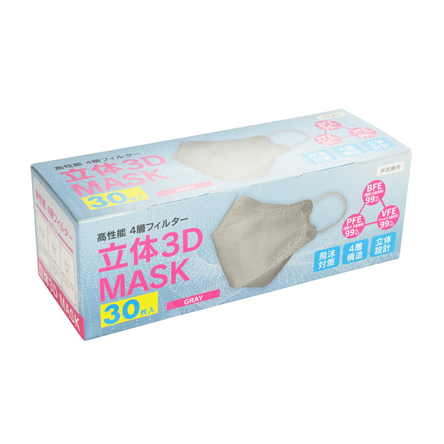 【楽天市場】【30枚】KF-94 立体3D MASK 高性能4層フィルターマスク 大人用 30枚(箱入) PFE/VFE/BFE 99％カット 不織布 使い捨て 美人 肌荒れ 耳が痛くならない ...