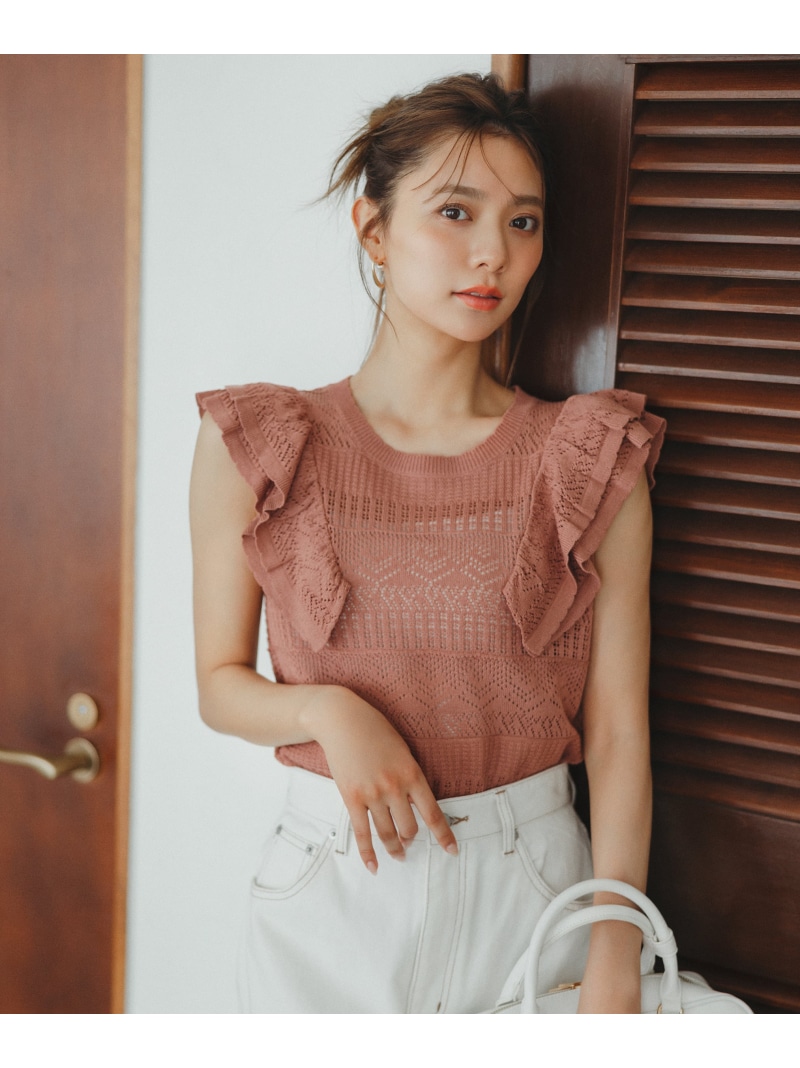 【楽天市場】透かし柄フリルニット PROPORTION BODY DRESSING プロポーションボディドレッシング トップス ニット ピンク ...