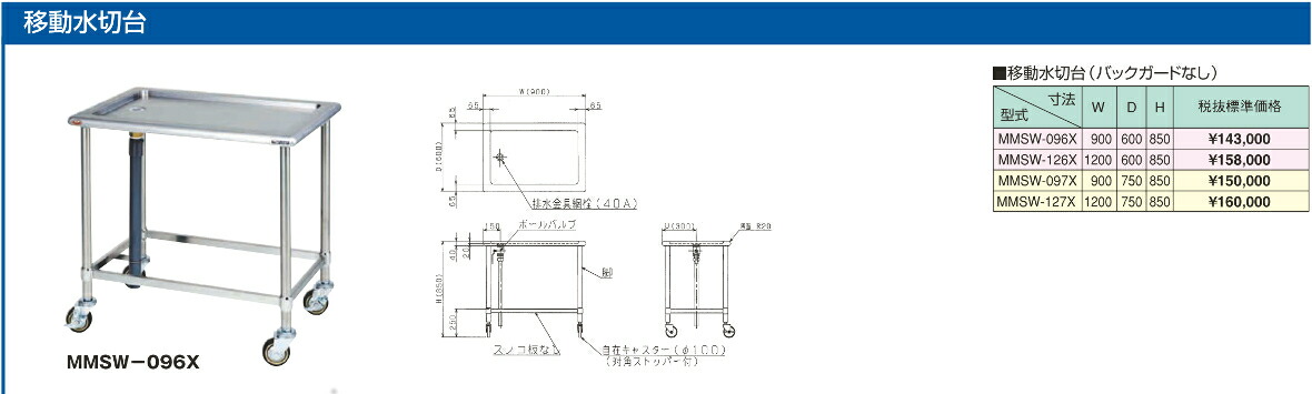 【楽天市場】マルゼン 移動水切台 BG無し MMSW-126X W1200×D600×H850 エクセレントシリーズ SUS430使用 四方枠 ...