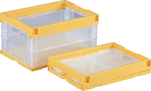 【楽天市場】三甲 サンコー 折りたたみコンテナ オリコン28B(2) (透明) 持ち手有 容量27.4L カラー透明／イエロー 底面格子リブ ...
