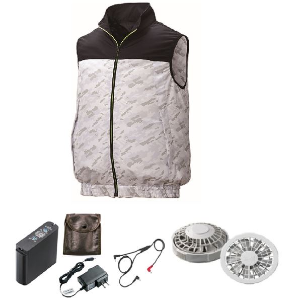 【楽天市場】KU92020 空調服 R ポリエステル製 カジュアルベスト FAN2200G・RD9261・LIPRO2セット ネイビー×薄グレーカモ 4L：QUOLI