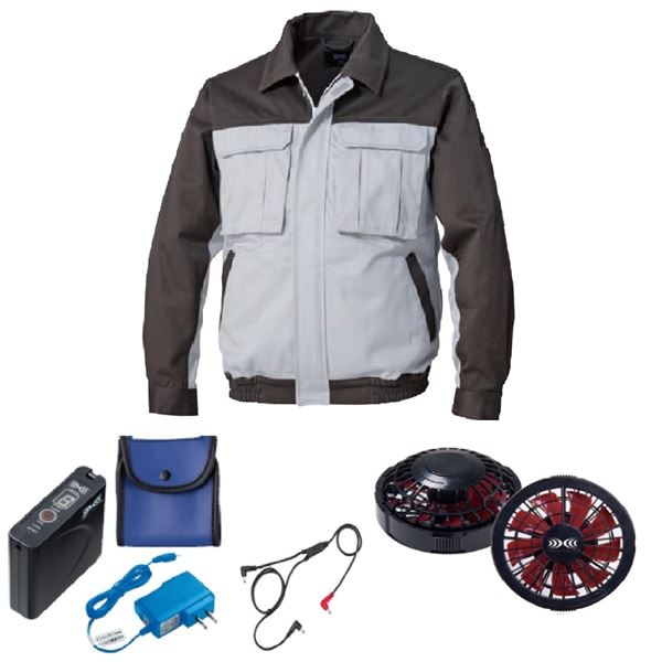 【楽天市場】KU91920 空調服 R 綿厚手 脇下マチ付き FAN2200BR・RD9261・LISUPER1セット シルバー×ダークグレー LL：QUOLI