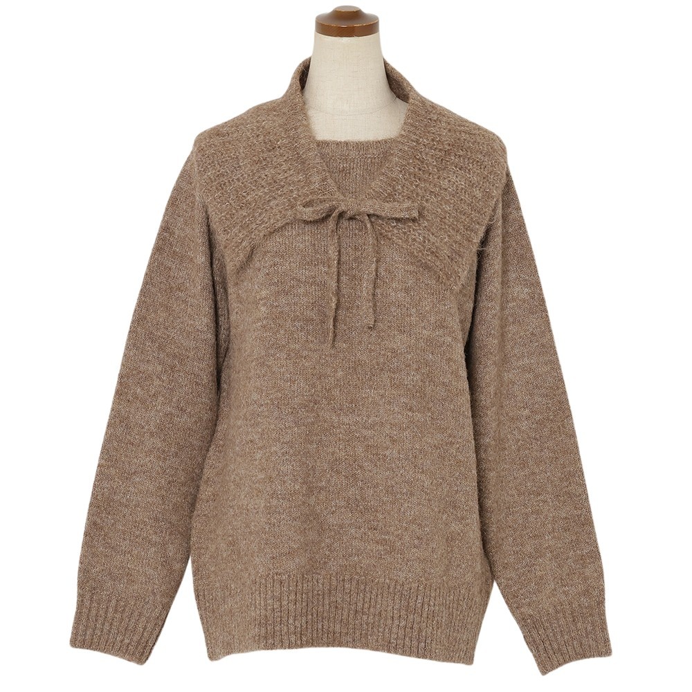 【楽天市場】お求めやすくなりました！・付け衿ニットプルオーバー ブラウン【キャトル・セゾンオリジナル】：キャトル・セゾン 楽天市場店