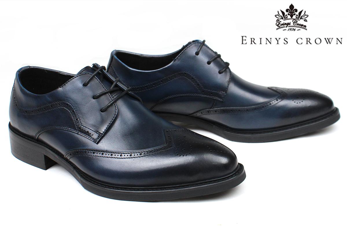 【楽天市場】【平日10時までのご注文で即日出荷！】 エリニュスクラウン メンズ カジュアルシューズ 外羽根ウイングチップ ネイビー ERINYS CROWN er-0347inv：クイン ...
