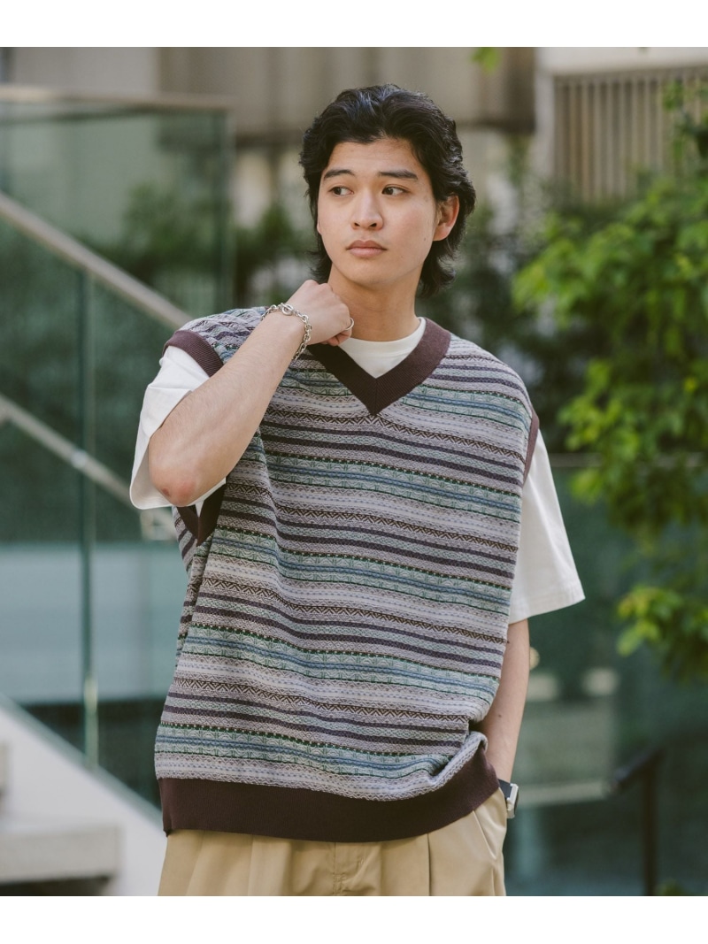 【楽天市場】【SALE／50%OFF】総柄Vネックニットベスト RAGEBLUE レイジブルー トップス ニット ブルー ブラウン【RBA_E】[Rakuten Fashion ...