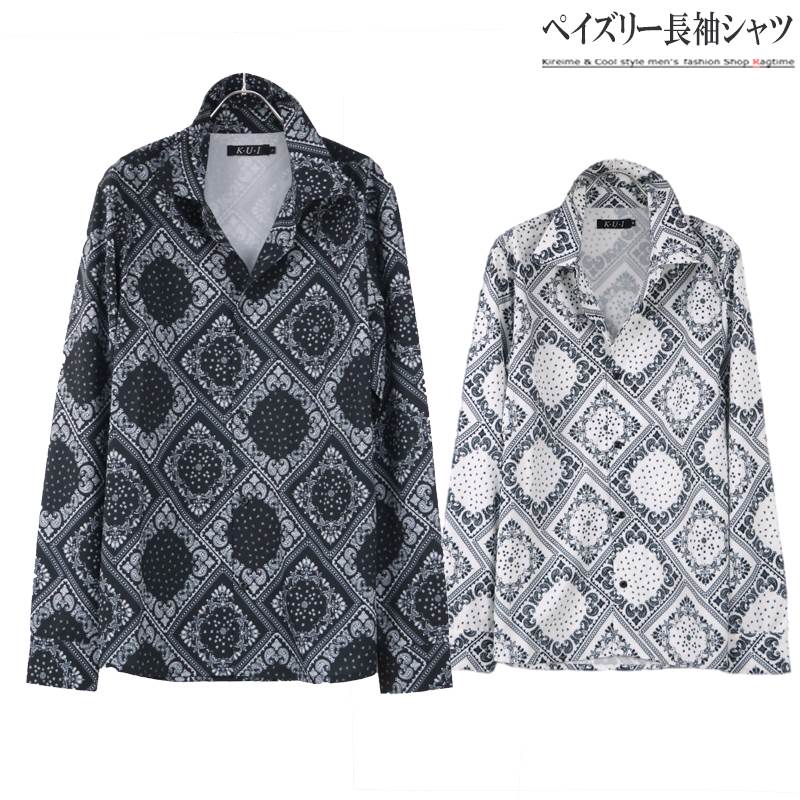 【楽天市場】長袖シャツ メンズ ペイズリー 総柄 ストレッチ 薄手 さらさら おしゃれシャツ 柄シャツ K020624-04：Ragtime