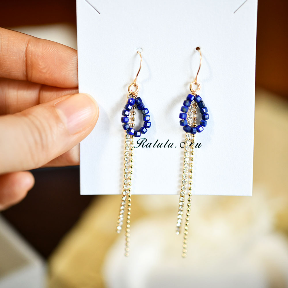 【楽天市場】オリジナル ラピスラズリとジルコニアのロングチェーンピアス 12月誕生石 幸運成功運UP 14KGF ゴールドフィルド 天然石 パワーストーン ハンドメイド オーダー可 ...