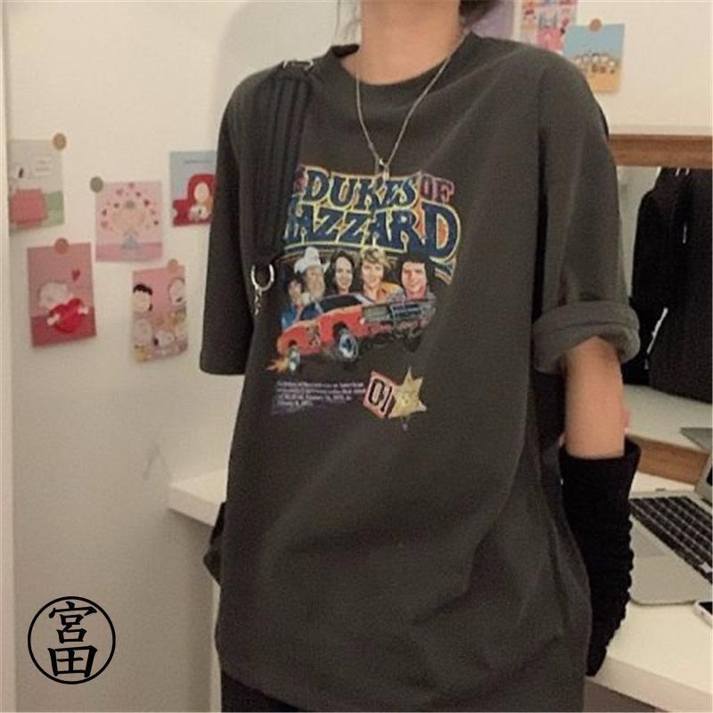 【楽天市場】tシャツ レディース 夏 半袖 トップス ゆるTシャツ 丸首 韓国 ロゴ カットソー Uネック プルオーバー カジュアル ロゴ ...