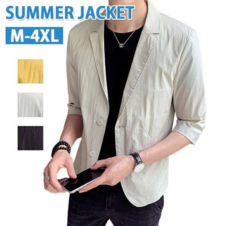 【楽天市場】ジャケット メンズ 夏 カジュアル テーラードジャケット アウター 7分袖 涼しい スーツジャケット 細身 大きいサイズ ビジネス ...