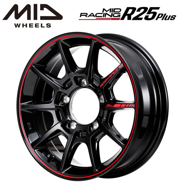 【楽天市場】【送料無料・代引き可】【ホイール単品1本】MID MIDRACING R25Plus R25プラス 16インチ 5.5J インセット20 5穴 P.C.D.139.7 ブラック ...