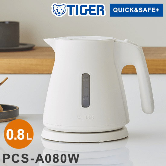 【楽天市場】電気ケトル 0.8L ホワイト タイガー魔法瓶 タイガー TIGER PCS-A080W スピード沸とう QUICK&SAFE+ 使いやすい【送料無料】【レビュー報告でポット洗浄用 ...