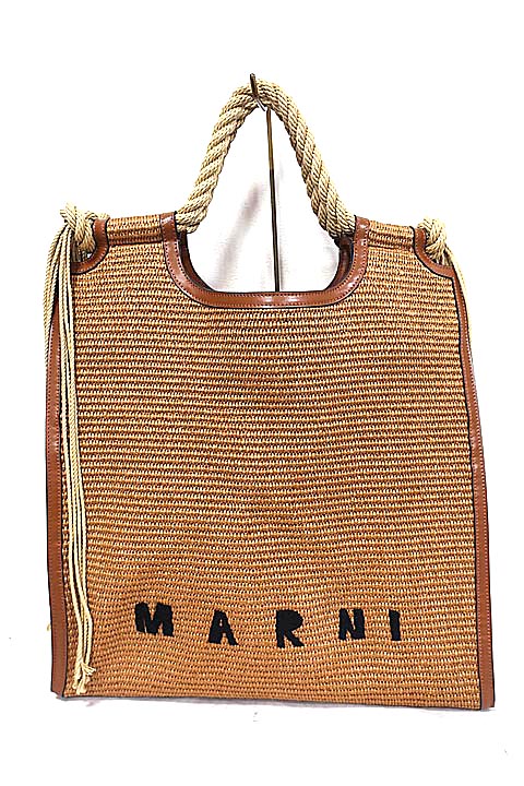 【楽天市場】【中古】MARNI マルニ バッグ ラフィア ハンドバッグ ロゴ フリンジ バーラップ ロープハンドル マルセロサマーバッグ ...