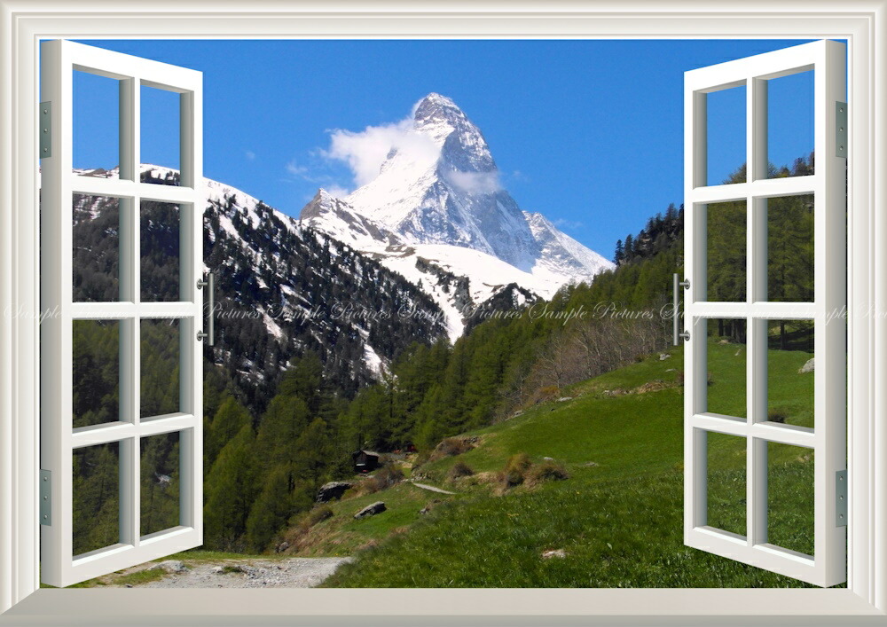【楽天市場】絵画風 壁紙ポスター (はがせるシール式) -窓の景色- マッターホルン ツェルマットバレー アルプス山脈 【窓仕様／トリック ...