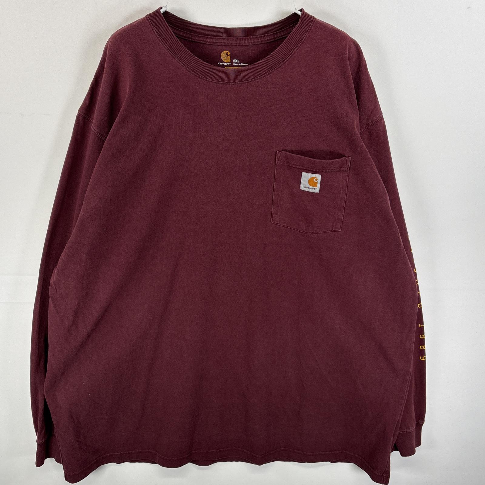 【楽天市場】古着 カーハート Carhartt 長袖Tシャツ ワンポイント ロゴ 袖プリント 大きいサイズ 2XL ワインレッド 無地 メンズ 【中古】：古着屋NIKKU
