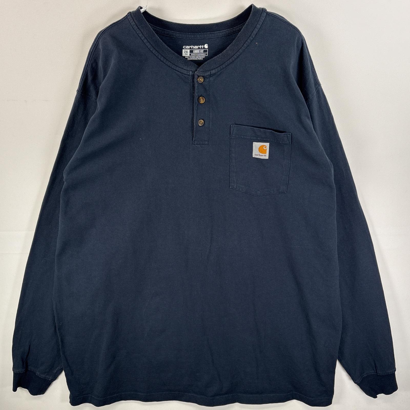 【楽天市場】古着 カーハート Carhartt 長袖Tシャツ 肉厚 ワンポイント ロゴ ヘンリーネック 2XL ネイビー 無地 メンズ 【中古】：古着屋NIKKU