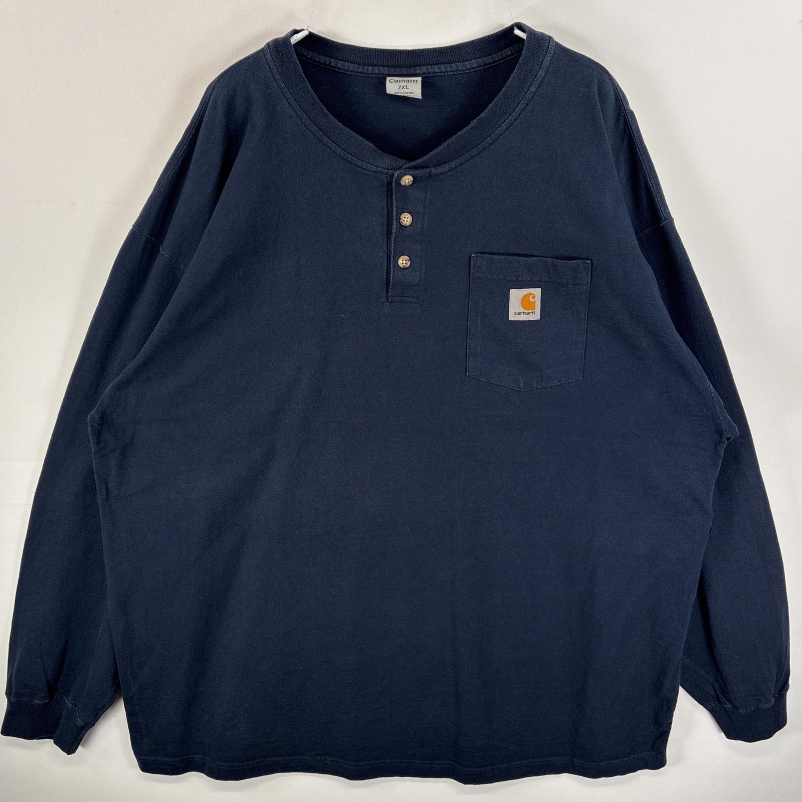 【楽天市場】古着 カーハート Carhartt 長袖Tシャツ ワンポインロゴ 肉厚 ヘンリーネック 2XL ネイビー 無地 メンズ 【中古】：古着屋NIKKU