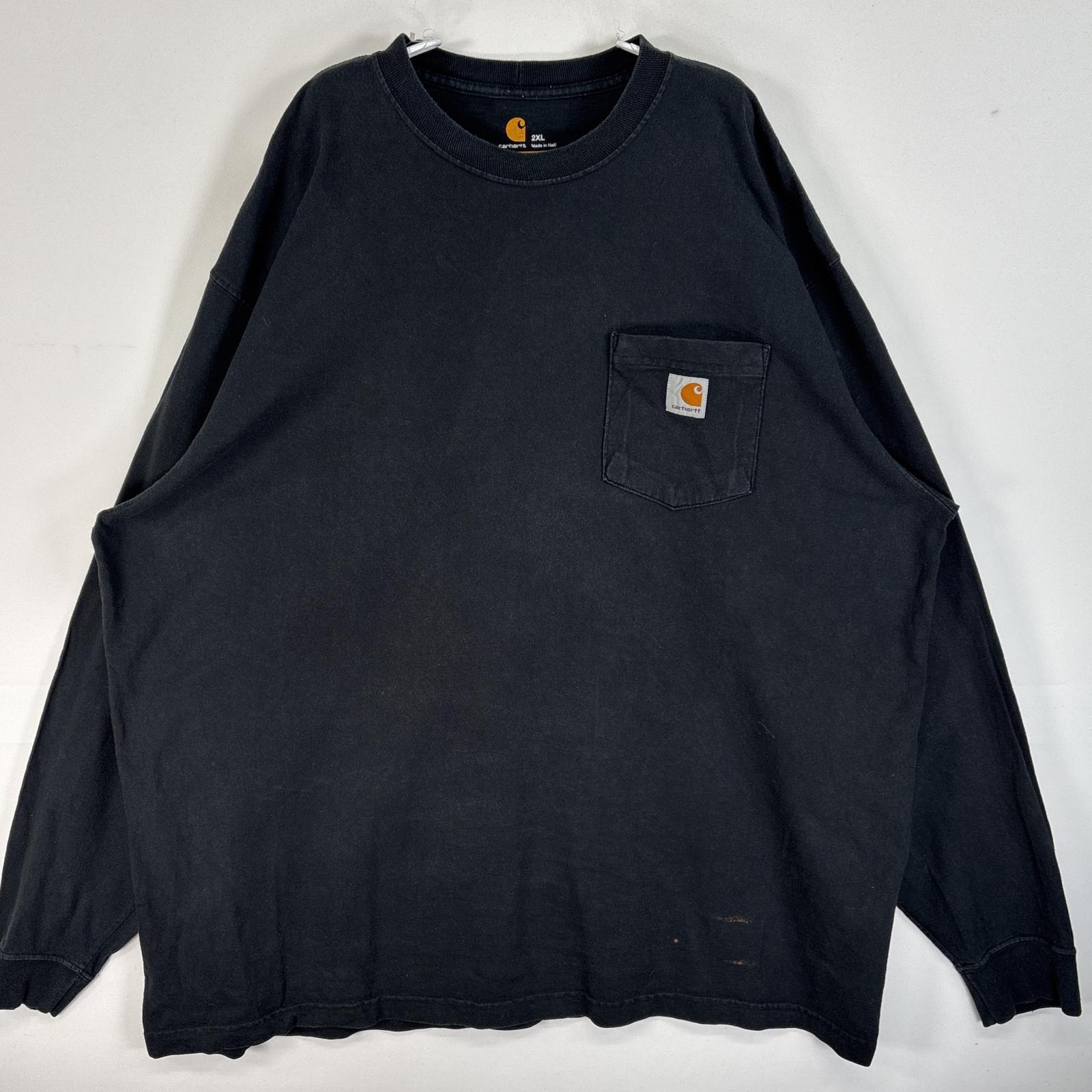 【楽天市場】古着 カーハート Carhartt 長袖Tシャツ ワンポイント ロゴ 胸ポケ クルーネック 2XL ブラック 無地 メンズ 【中古】：古着屋NIKKU