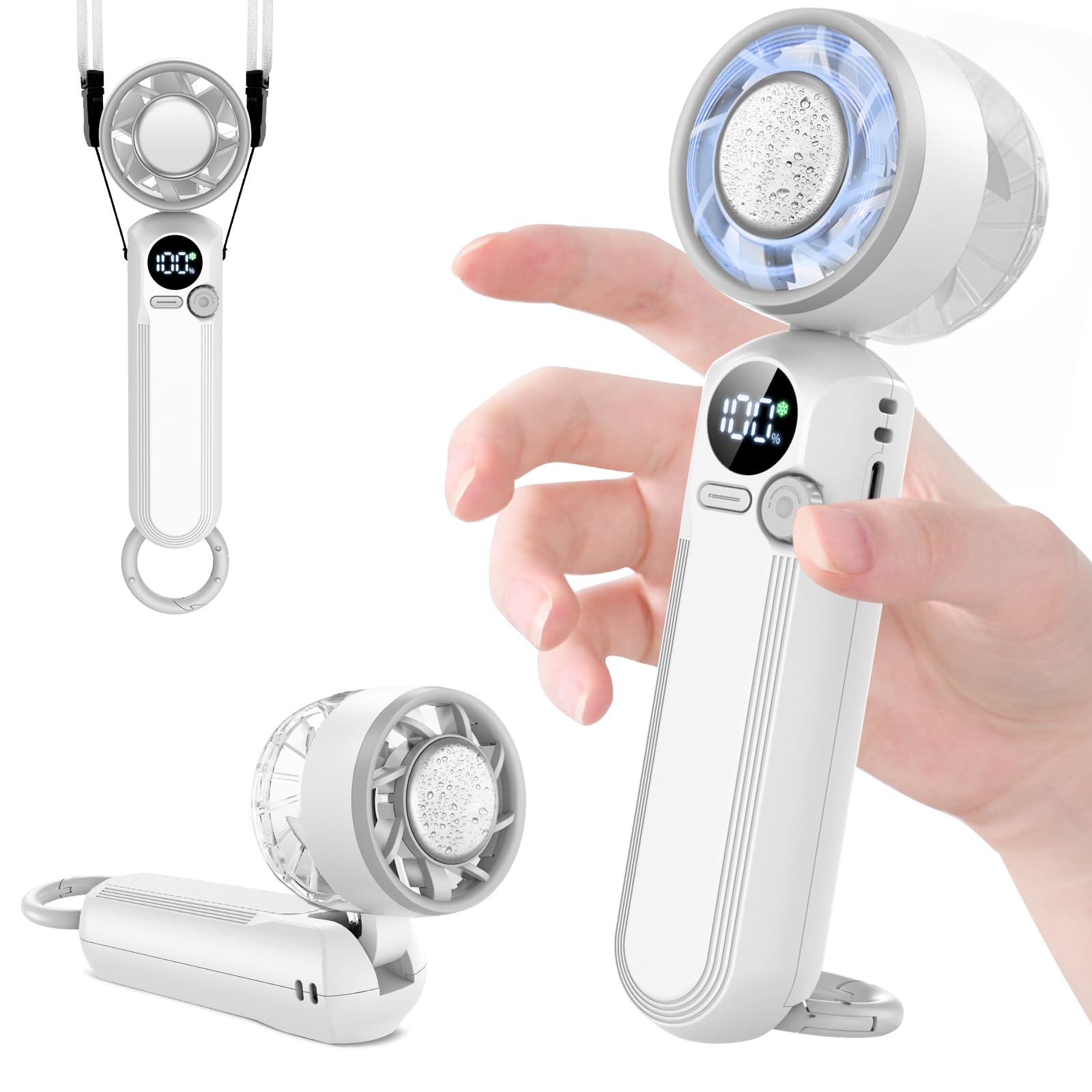 【楽天市場】ハンディファン 冷却プレート付き 1秒冷感 100段階パワフル風量 首掛け/卓上/手持ち/腰掛け カラビナとストラップ付き 最長 ...