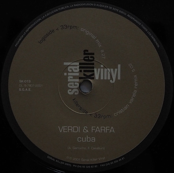 【楽天市場】【中古】西12" Tony Verdi & Francesco Farfa Cuba SK019 Serial Killer ...