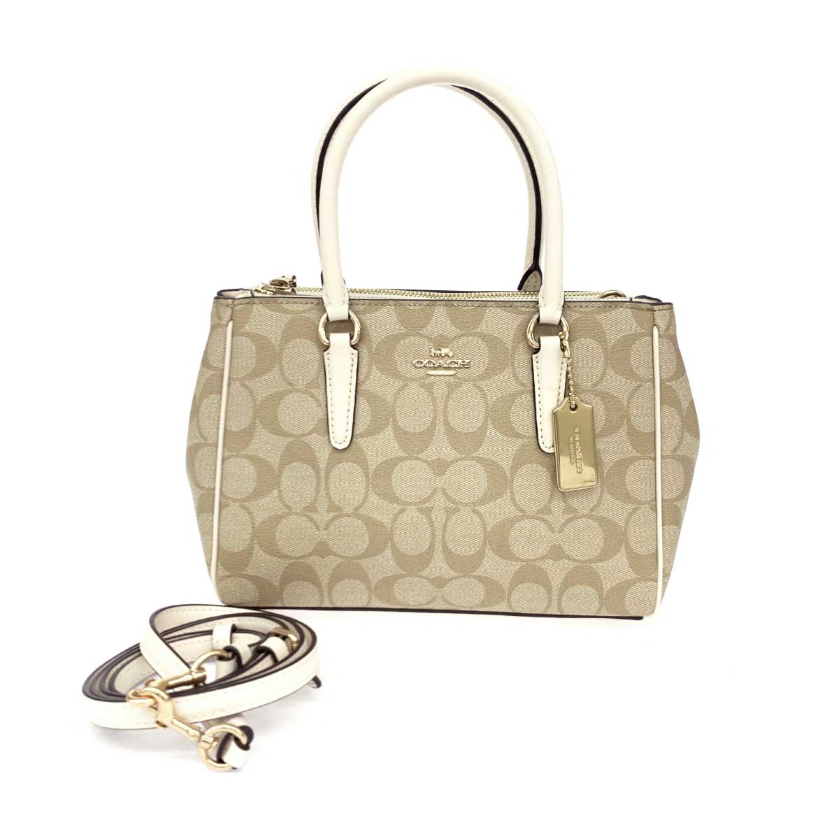 【楽天市場】COACH コーチ 2WAYバッグ 美品 F67027 ベージュ PVC×レザー 3室 シグネチャー レディース ミニサリー ...