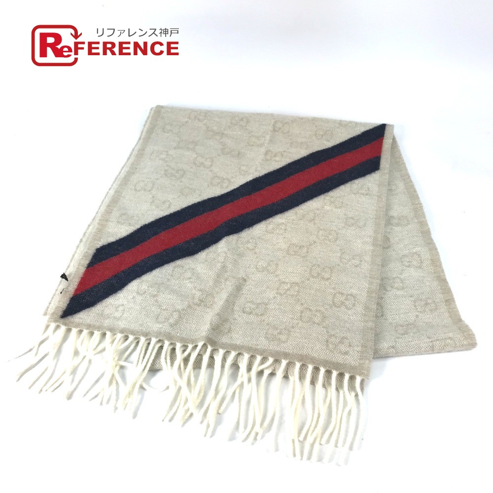 【楽天市場】GUCCI グッチ 570603 GG シェリーライン フリンジ マフラー ウール メンズ ベージュ 未使用 【中古】：ブランド ...