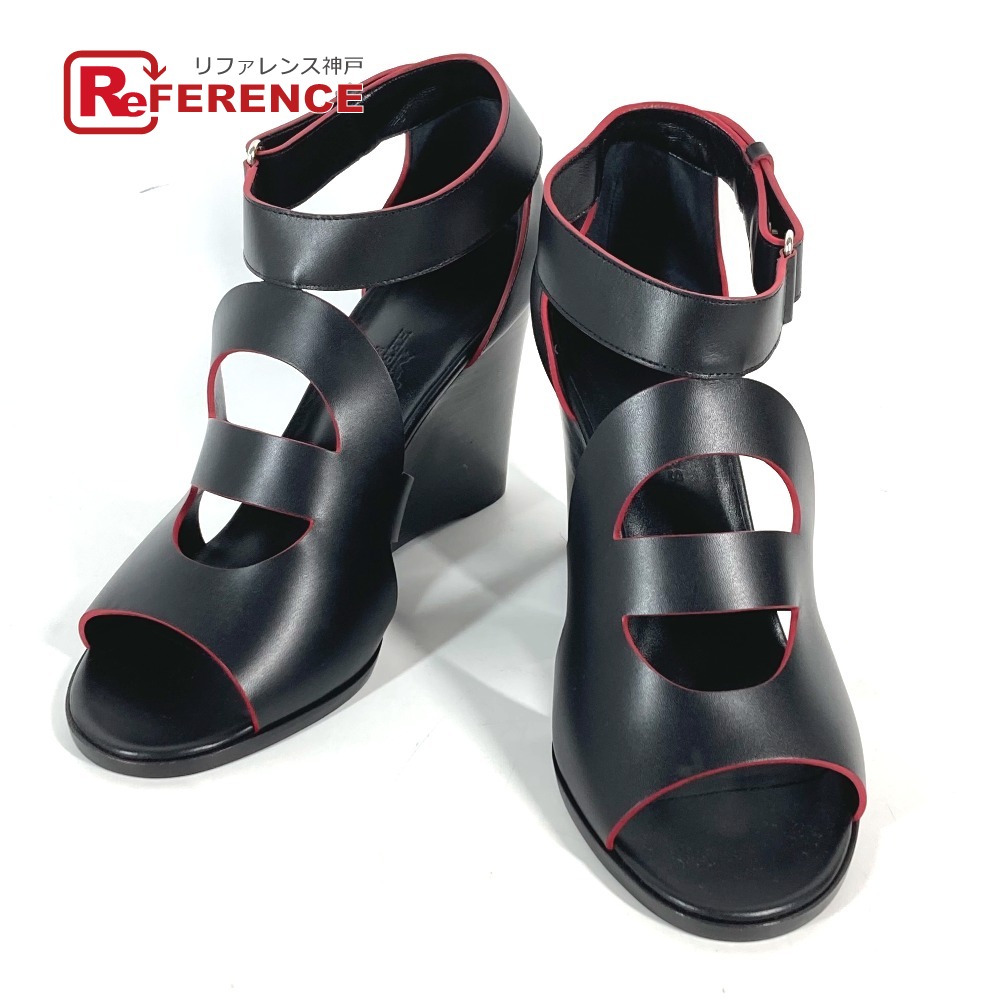 【楽天市場】HERMES エルメス 靴 シューズ ヒール バイカラー シェーヌダンクル ウエッジソール サンダル レザー レディース ブラック 未使用 【中古】：ブランドショップ リファレンス