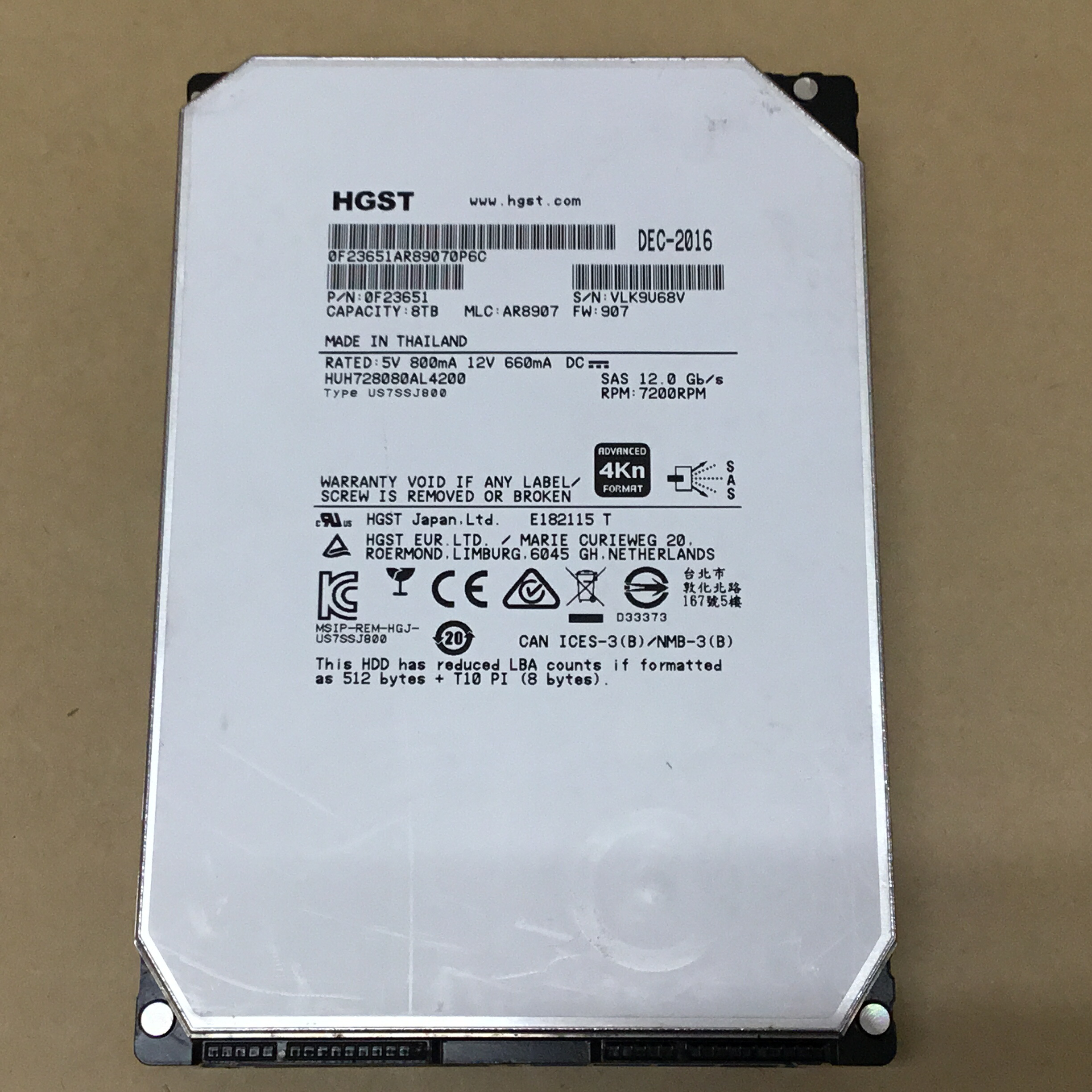 【楽天市場】【中古】 【10台入荷】 HGST HUH728080AL4200 3.5" SAS (サーバーハードディスク) 8TB 12Gb/s 7.2K RPM 128M BLANCCO ...