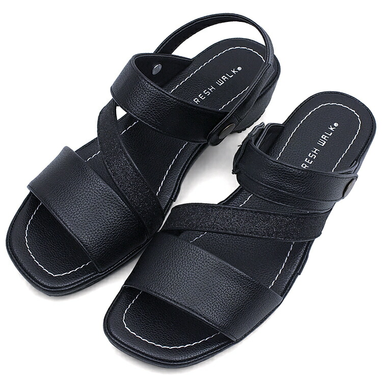 【楽天市場】REFRESH WALK リフレッシュウォーク コンフォートサンダル ブラック ラメ バックバンド ストラップ 2WAY オープントゥ スクエアカット 屈曲 軽量 快適 痛くない ...