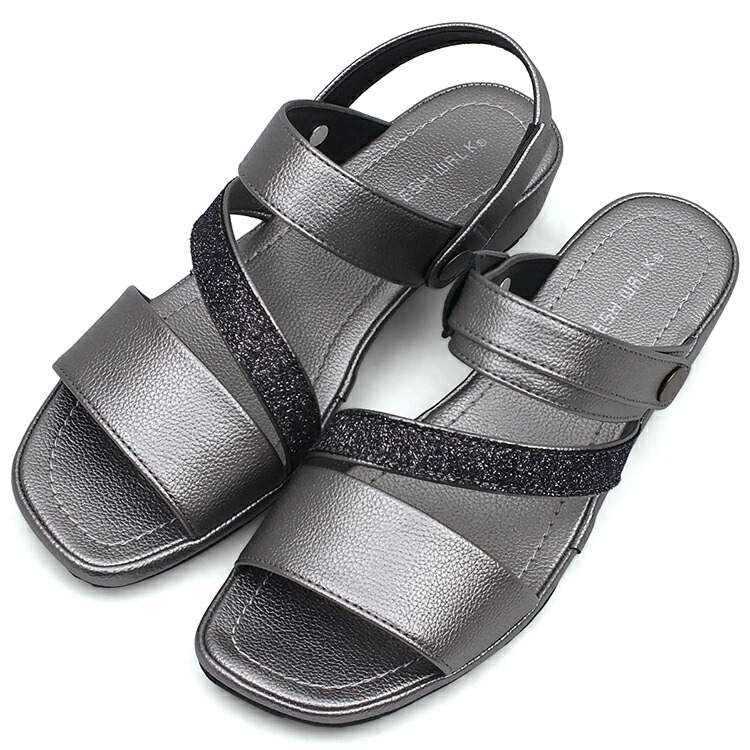 【楽天市場】REFRESH WALK リフレッシュウォーク コンフォートサンダル スティール ラメ バックバンド ストラップ 2WAY オープントゥ スクエアカット 屈曲 軽量 快適 痛くない ...