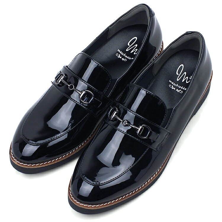 【楽天市場】maschietta マスチェッタ ビットローファー ブラックエナメル 軽量厚底 防水 3E 幅広設計 プラットフォーム マニッシュ コンフォート ラウンドトゥ ピース巻き 快適 ...