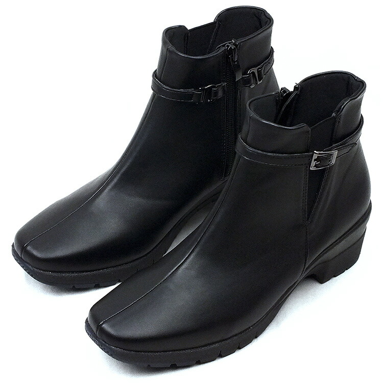 【楽天市場】REFRESH WALK リフレッシュウォーク ショートブーツ ブラック レディース サイドファスナー サイドゴア ベルト 2way 3E 幅広設計 防水 防滑 TERAX 抗菌 ...