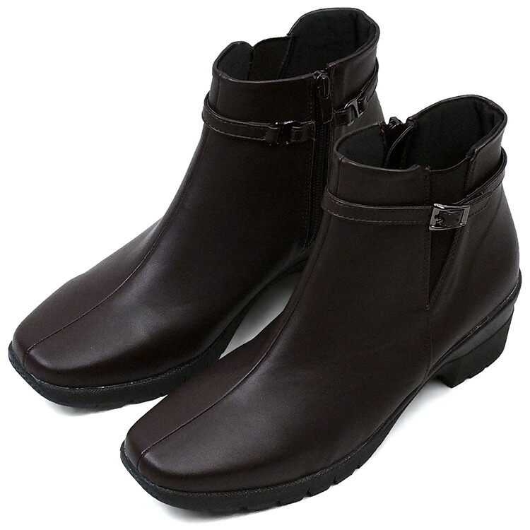 【楽天市場】【楽天スーパーSALE】 REFRESH WALK リフレッシュウォーク ショートブーツ ダークブラウン レディース サイドファスナー サイドゴア ベルト 2way 3E 幅広設計 ...