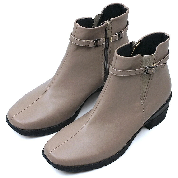 【楽天市場】【楽天スーパーSALE】 REFRESH WALK リフレッシュウォーク ショートブーツ グレー レディース サイドファスナー サイドゴア ベルト 2way 3E 幅広設計 防水 ...