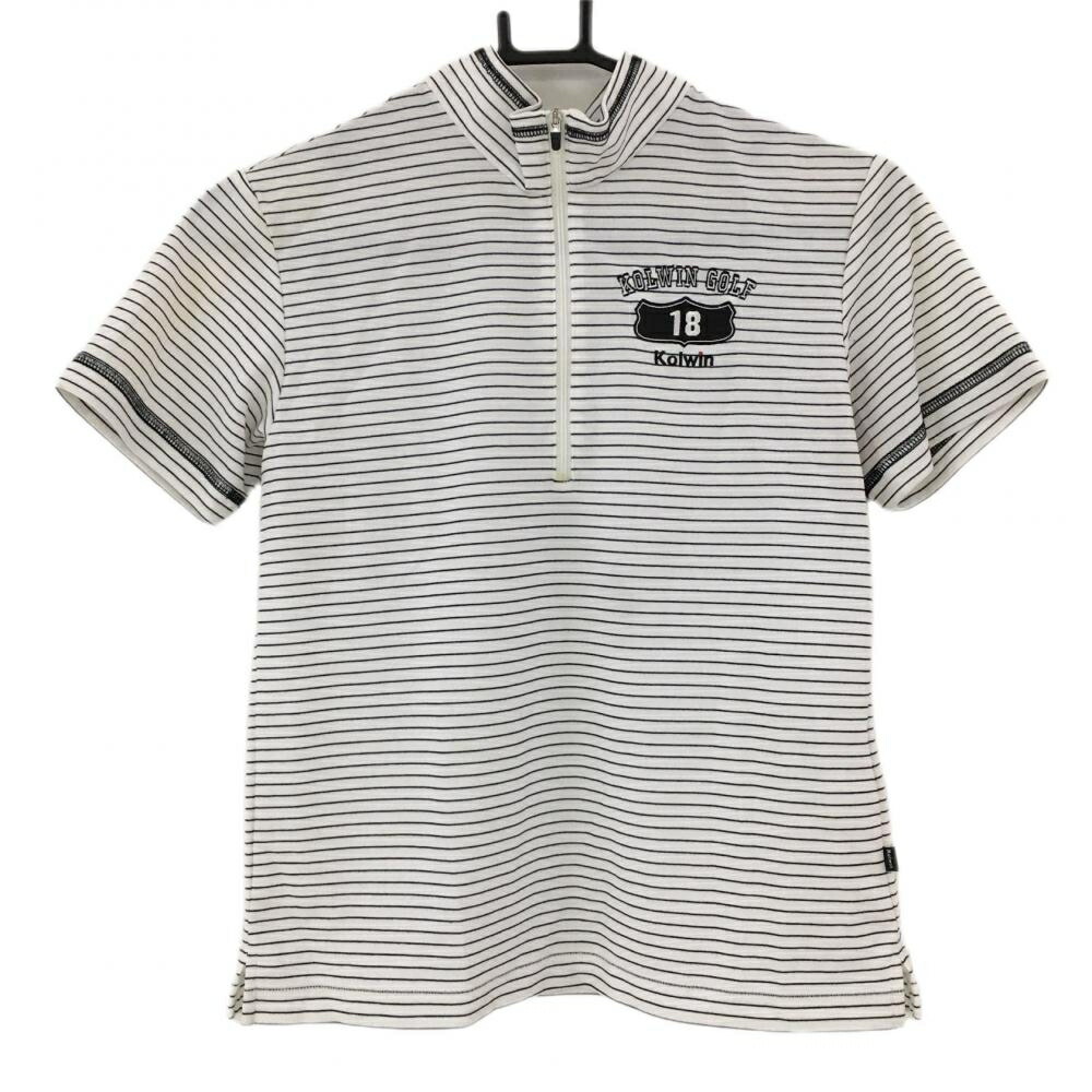 【楽天市場】コルウィン 半袖ハイネックシャツ 白×黒 ボーダー ハーフジップ レディース M ゴルフウェア Kolwin"：レオナード 楽天市場店