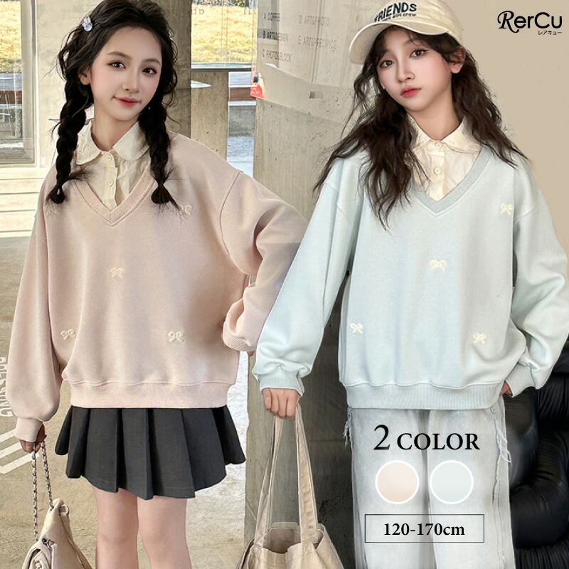 【楽天市場】リボン刺繍入りスウェットトップス 春服 子供服 キッズ ジュニア 女の子 ガールズ トップス ブランド かわいい おしゃれ カジュアル 綿 大人可愛い 女の子 ガールズ ジュニア ...