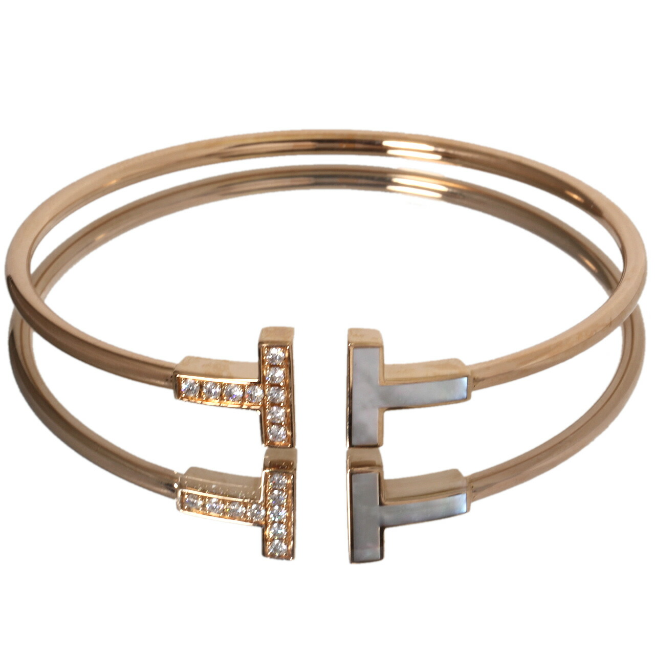 【楽天市場】ティファニー TIFFANY&Co. T ワイヤー ブレスレット シェル ダイヤモンド PG バングル S サイズ 750 正規品 ...