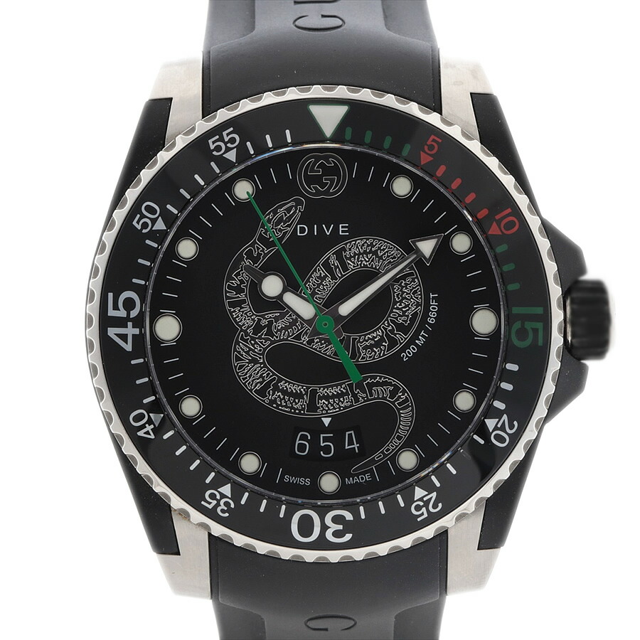 【楽天市場】美品 グッチ ダイヴ デイト スネーク メンズ SS/ラバーベルト クォーツ 136.3 YA136323【中古】3713：スターマイン