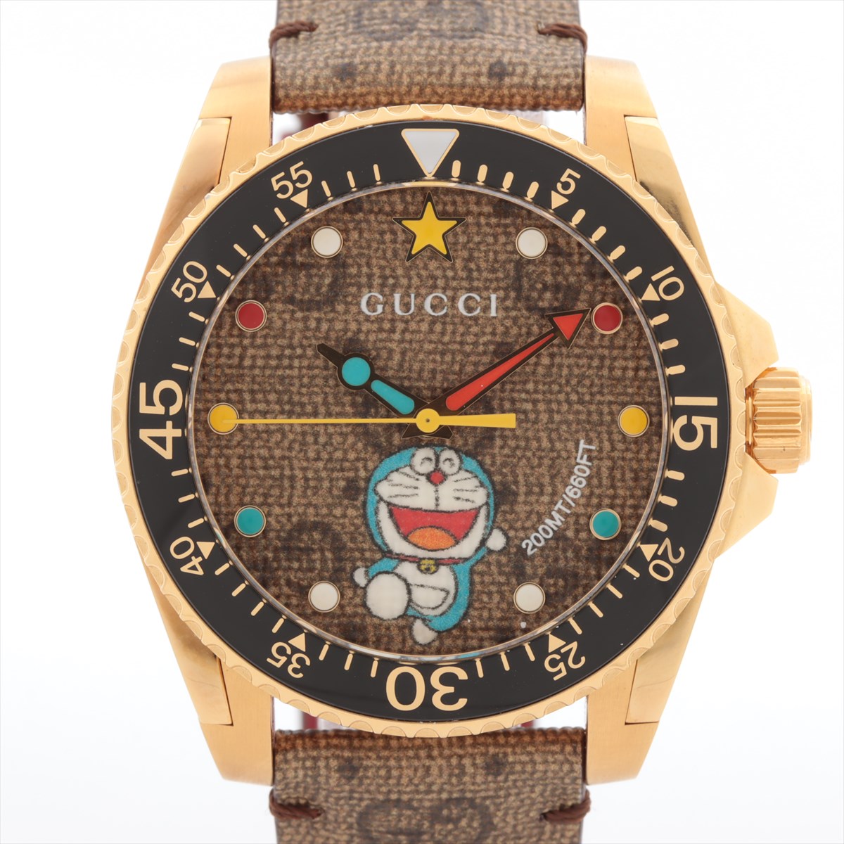 【楽天市場】美品 グッチ 136.3 YA136335 GP×革 QZ ブラウン文字盤 ダイヴ ドラえもん 時計 ☆セール☆【中古】4206 ...