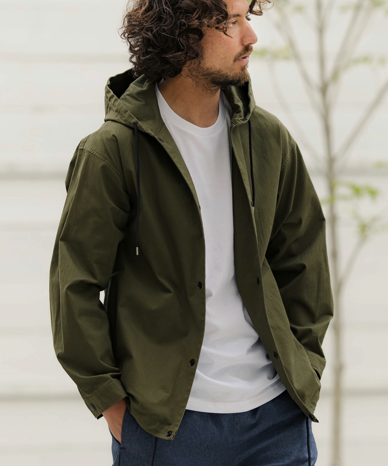 【楽天市場】【CAMBIO(カンビオ)】Herringbone Hooded Long Sleeve Dot Button Shirts ...