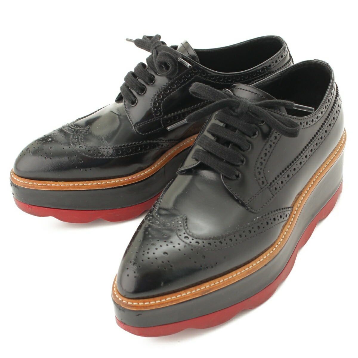【楽天市場】【プラダ】Prada 16AW プラットフォーム ウェーブソール レースアップシューズ ブラック 37 1/2 【中古】【鑑定済 ...