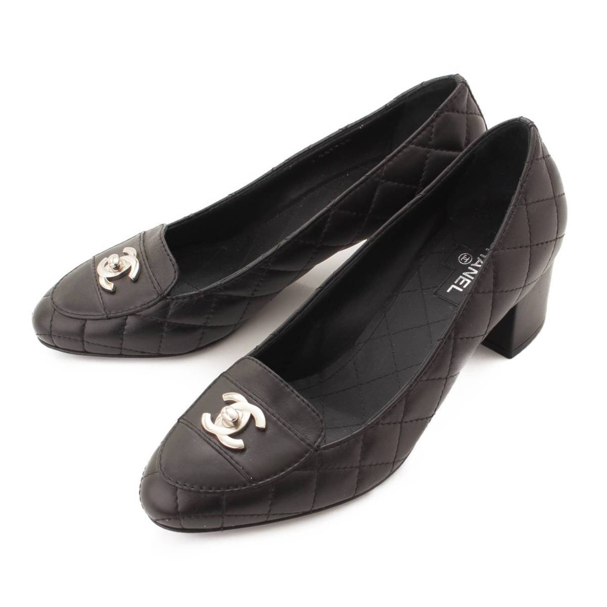 【楽天市場】【シャネル】Chanel ターンロック マトラッセ レザー ヒール パンプス G27738 ブラック 39C 【中古】【鑑定済 ...