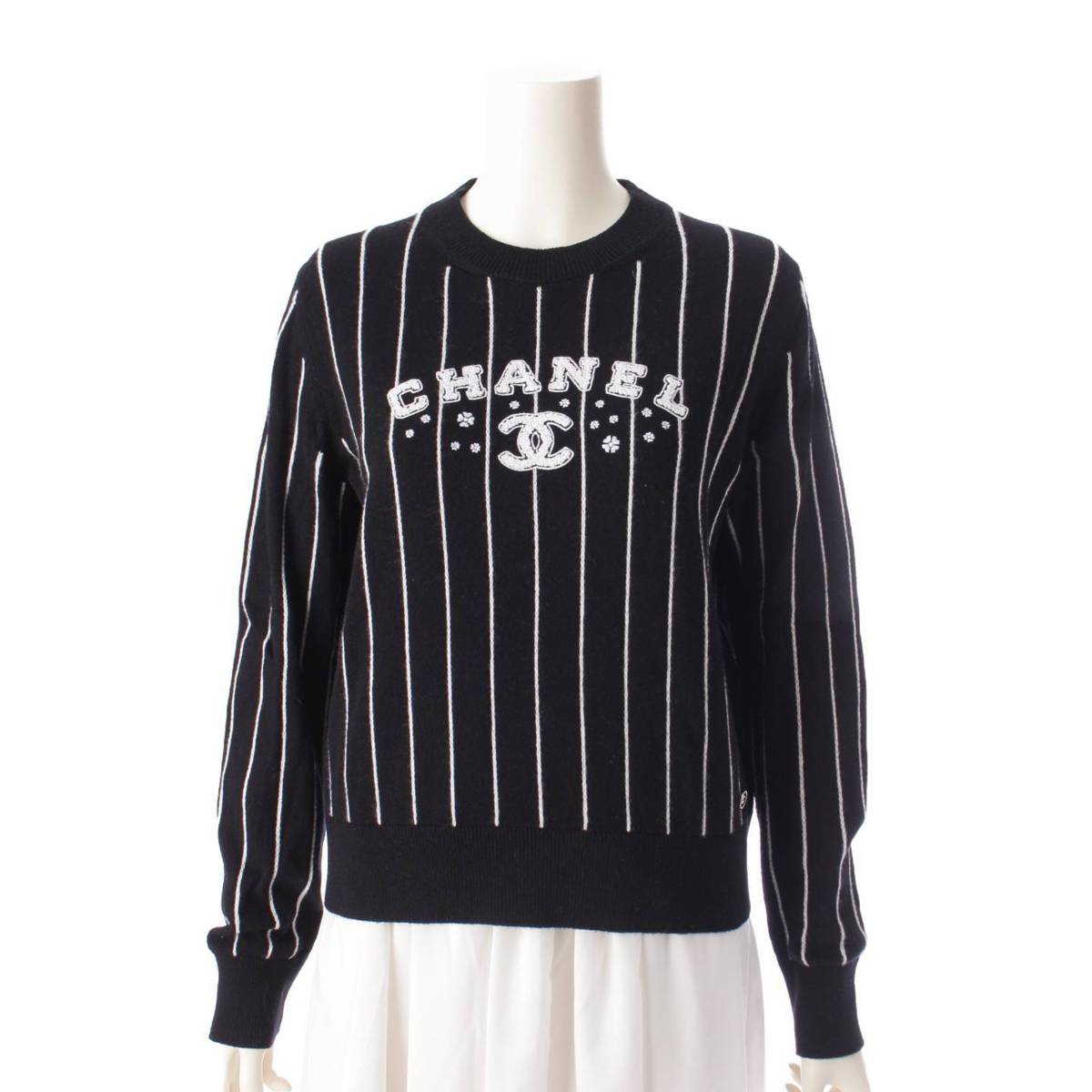 【楽天市場】【シャネル】Chanel 23SS ココマーク ロゴ カシミヤ ストライプ 長袖 ニット セーター P74734 ブラック 38 ...