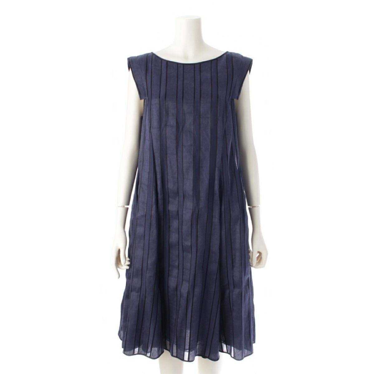 【楽天市場】フォクシー FOXEY 24年 DRESS LA PROMESSE コットン シルク混 ストライプ ノースリーブ ワンピース ドレス 44365 ネイビー 42【中古】【正規品保証 ...