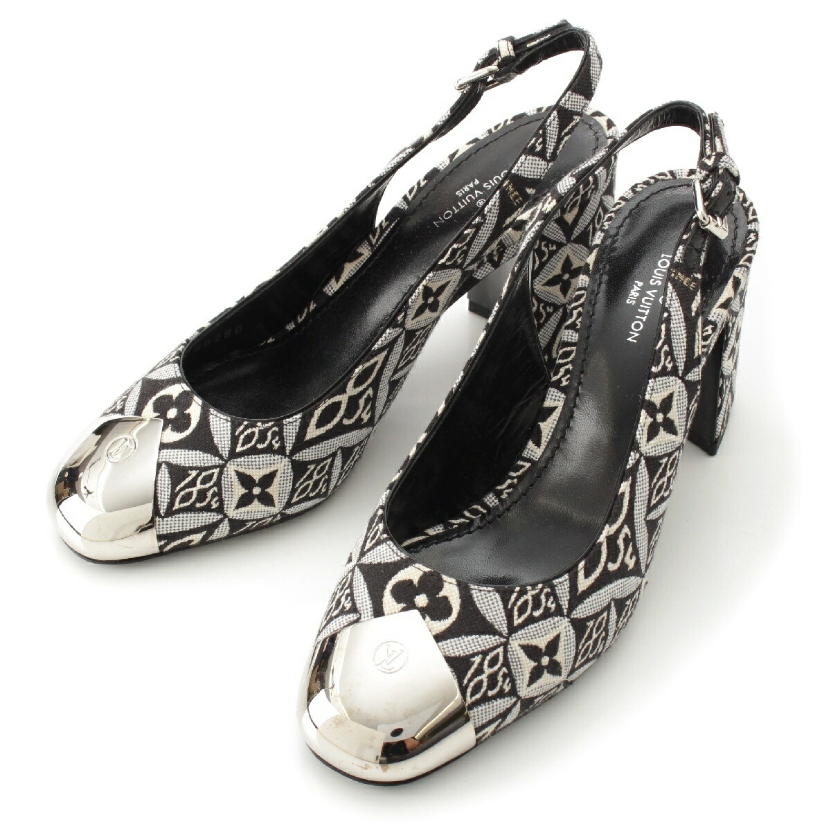 【楽天市場】ルイヴィトン LOUIS VUITTON 20年 ルイーズライン キャンバス×レザー モノグラム スリングバック ストラップ パンプス MA0280 ブラック×ホワイト 35【中古 ...