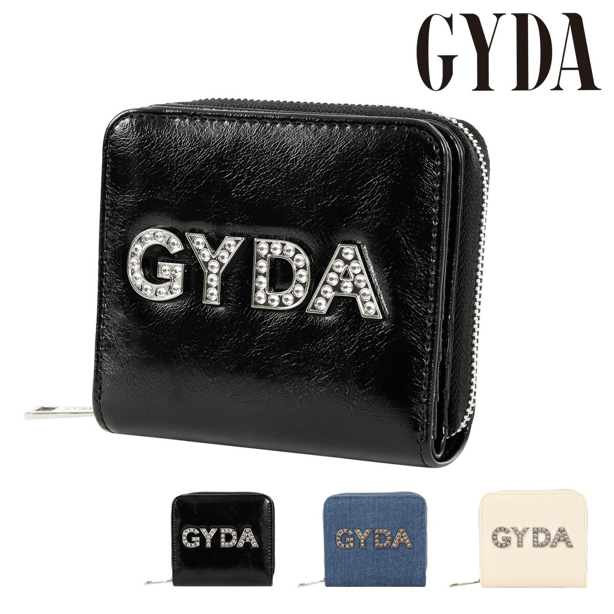 【楽天市場】GYDA 二つ折り財布 レディース ラインストーンロゴ GY-W291 ジェイダ ミニ財布 デニム ラインストーン：メゾンドサックスバー財布・鞄専門